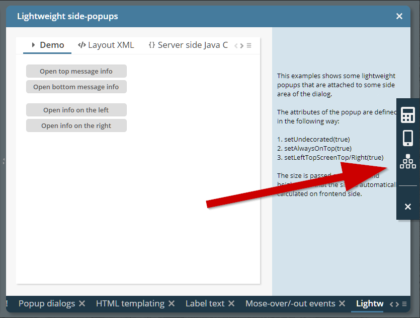 Lightweight side popups - CaptainCasa Enterprise Client